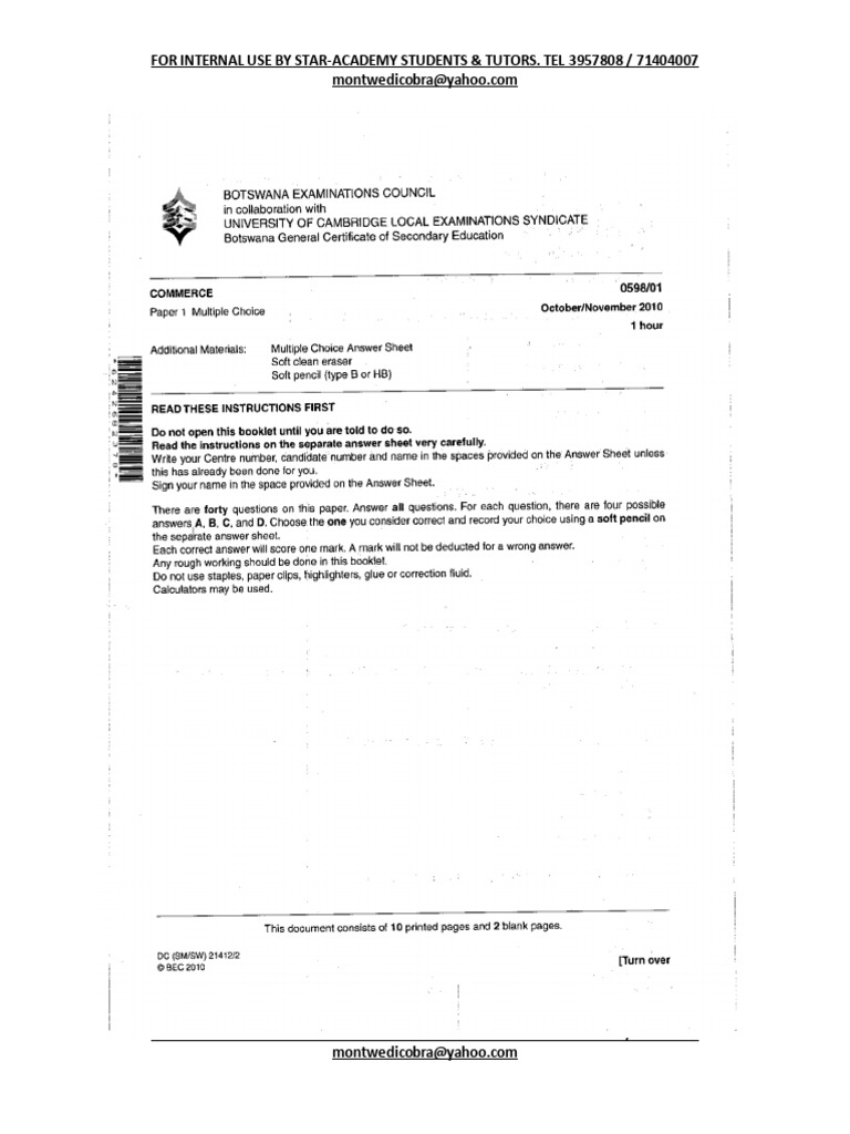 BGCSE Commerce pp12010 | PDF