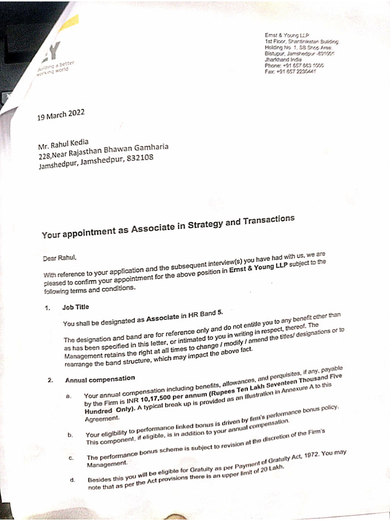 EY Offer Letter SaT | PDF