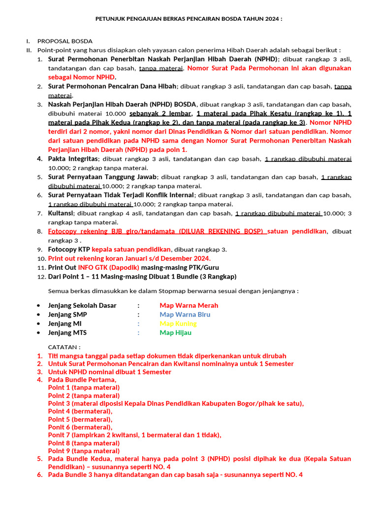 Petunjuk Pengajuan Berkas Pencairan Bosda | PDF