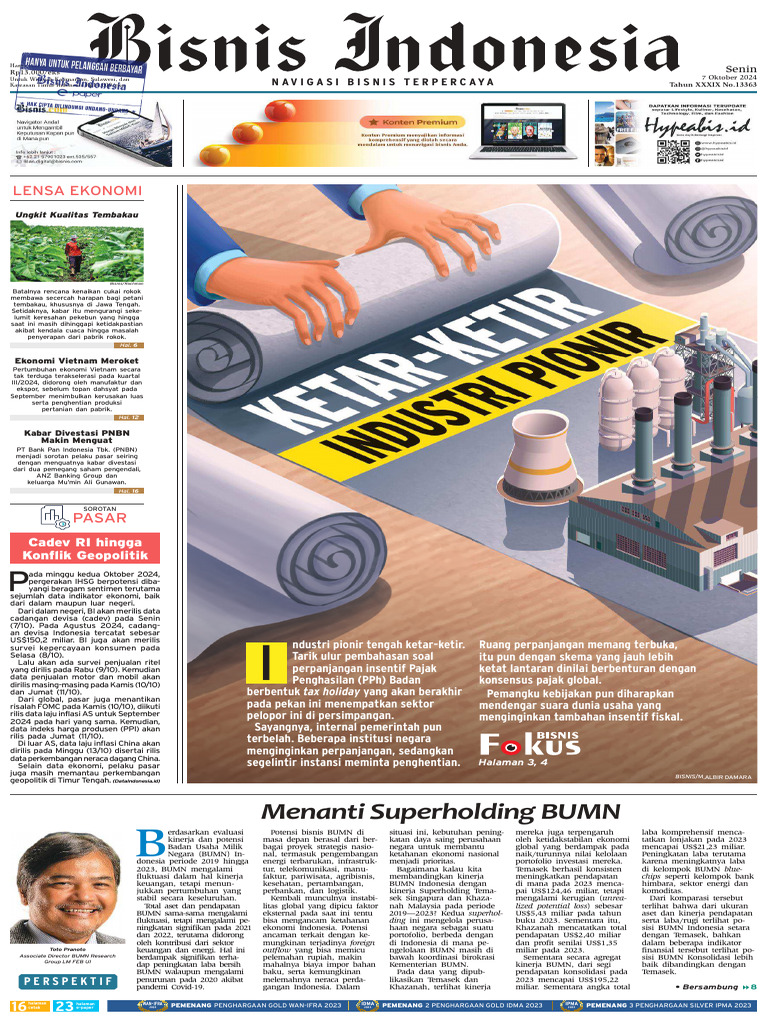 BISNIS INDONESIA Senin 7 OKT 2024 | PDF