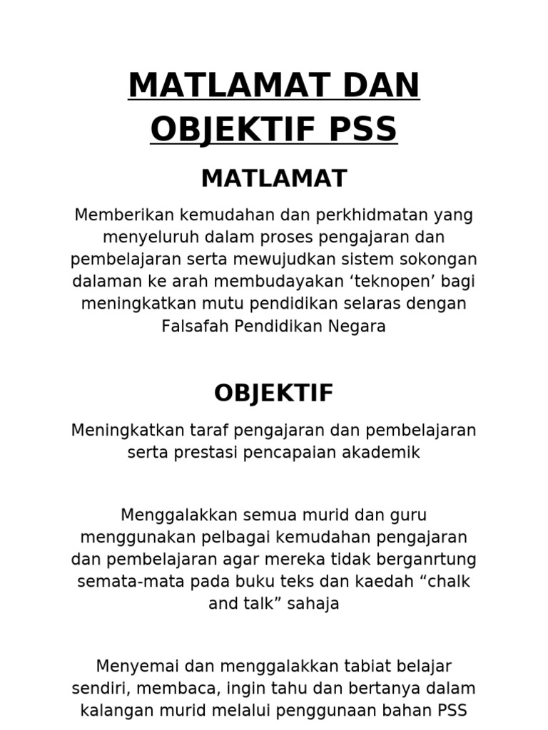 Matlamat Dan Objektif Pss | PDF