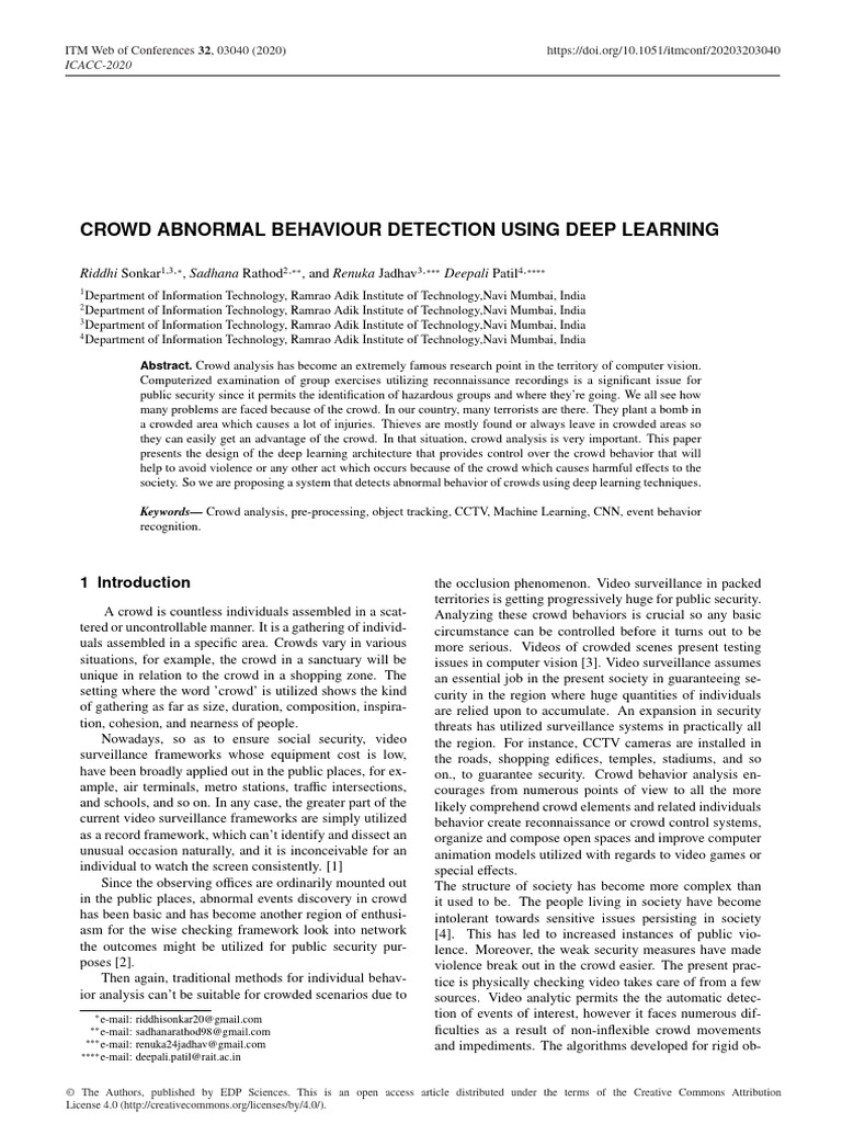 Crowd Abnormal Behaviour Detection Using Deep Learning | PDF