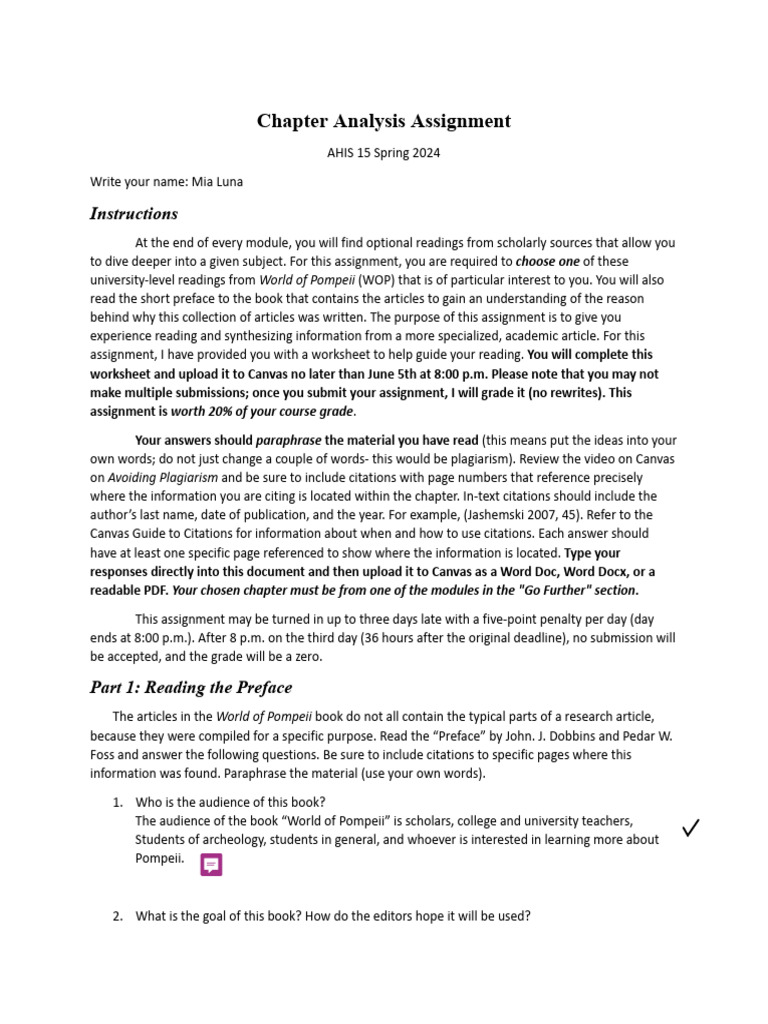 AHIS 15 Mia Luna Chapter Analysis Assignment | PDF