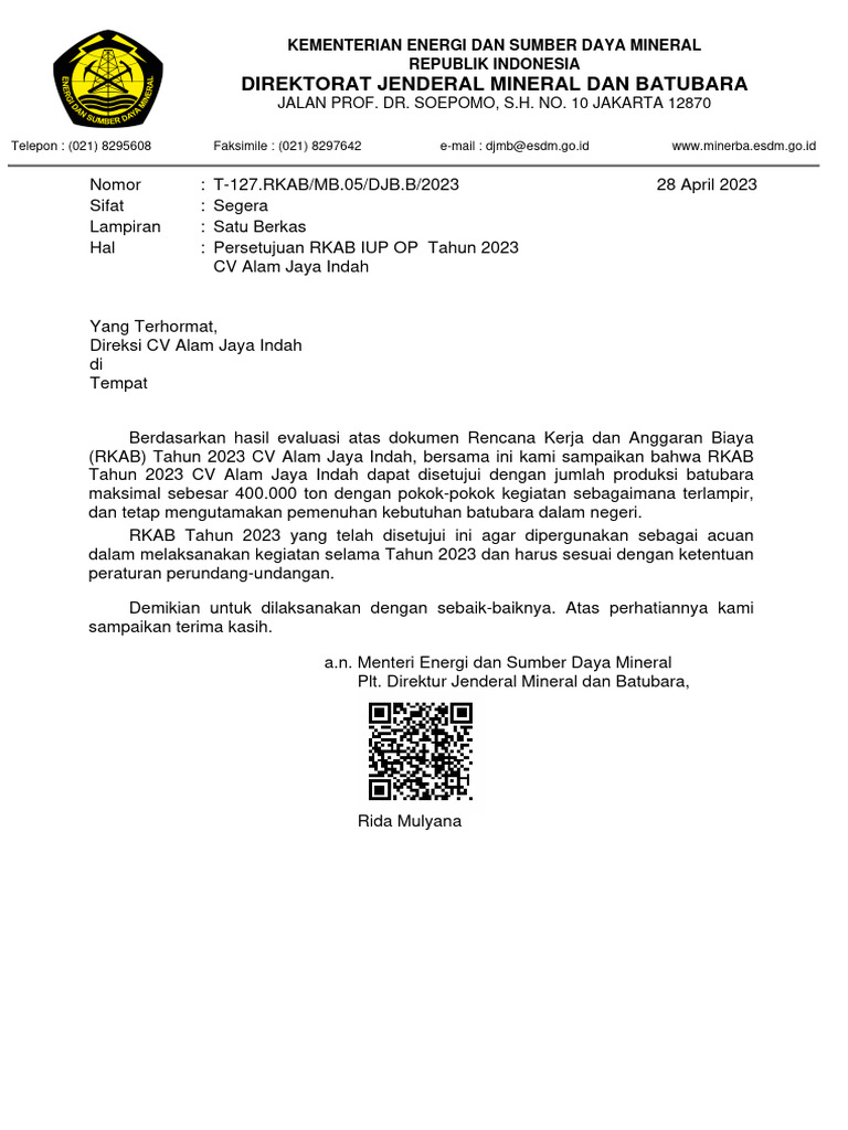 Surat Rkab 2023 1252 Tte | PDF