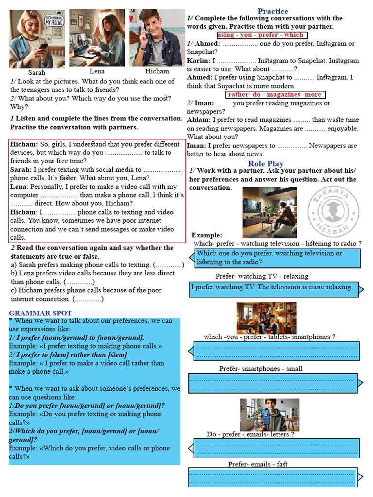 Expressing Preferences Worksheet | PDF | Text Messaging | Games ...