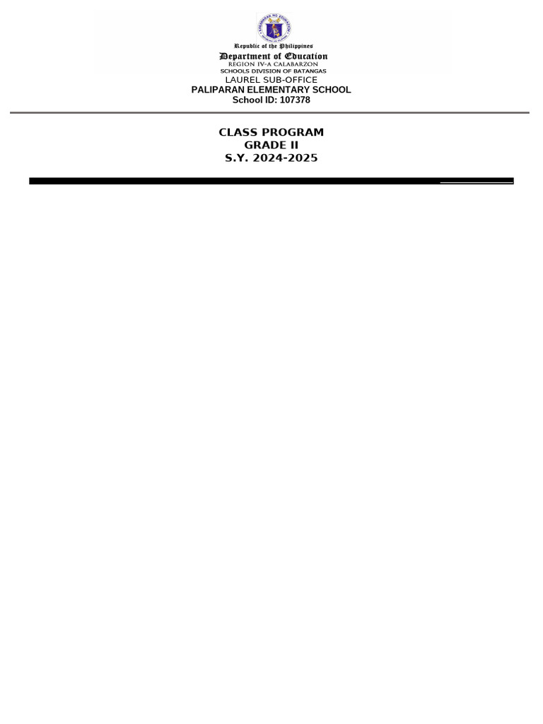 Grade 2 Class Program 2024 2025 | PDF