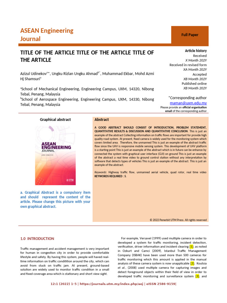 ASEAN Engineering Journal: Title of The Article Title of The Article ...