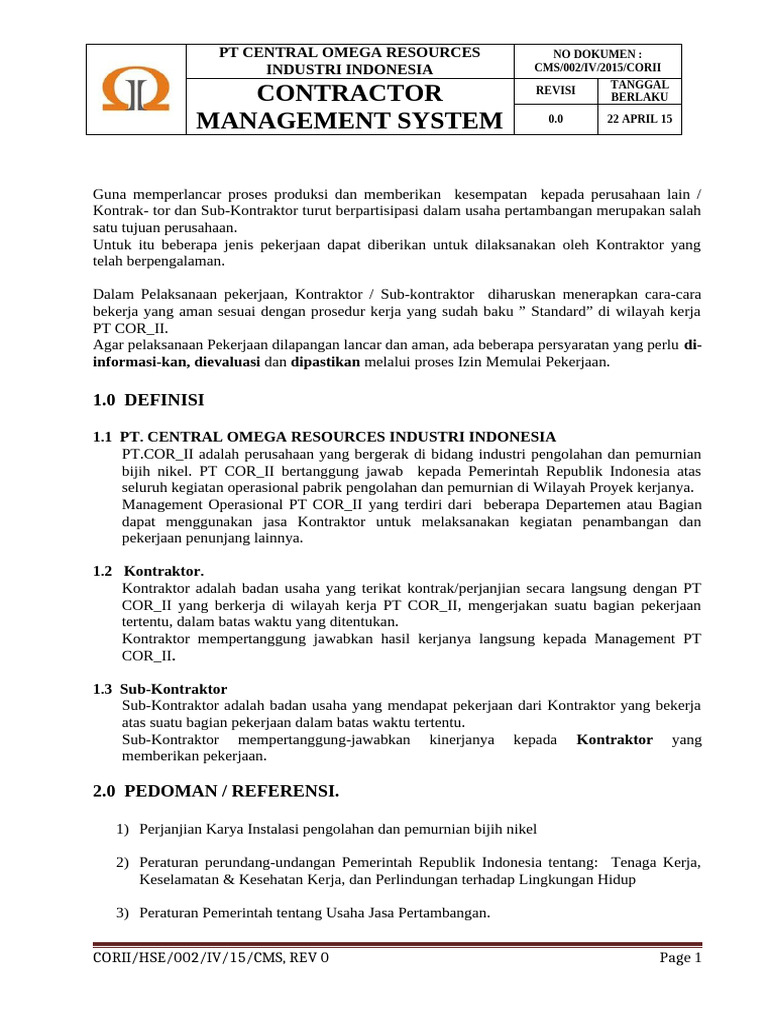 Prosedur Kebijakan K3LH PT Cor - Ii | PDF