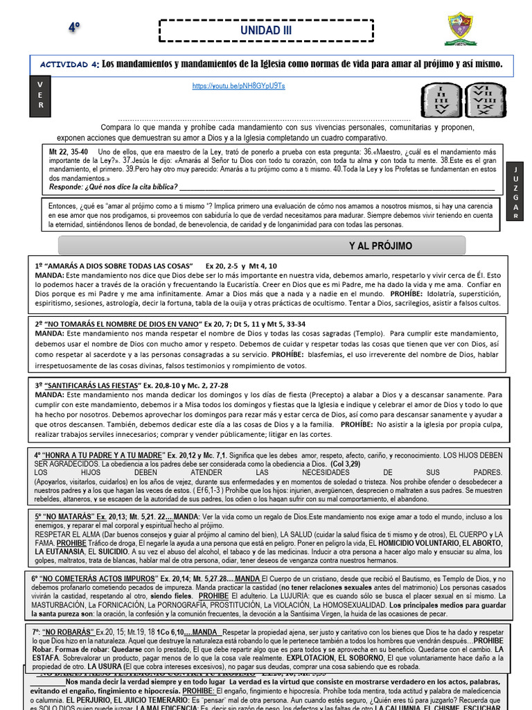 4º EDA 3 ACTV 4 MANDAMIENTOS DE LA LEY DE DIOS | PDF