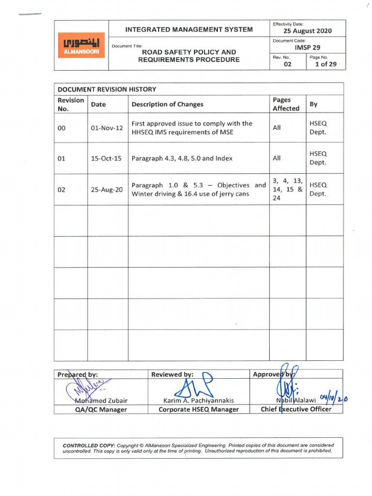 IMSP 29 - Road Safety Policy and Procedure | PDF