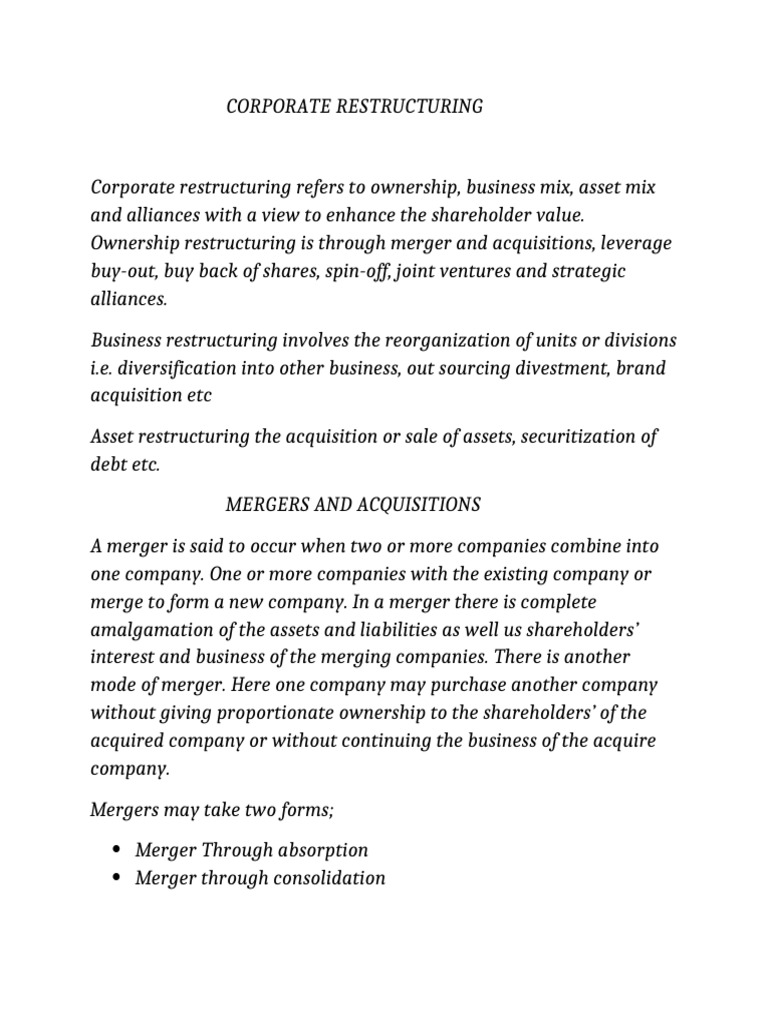 Corporate Restructuring | PDF