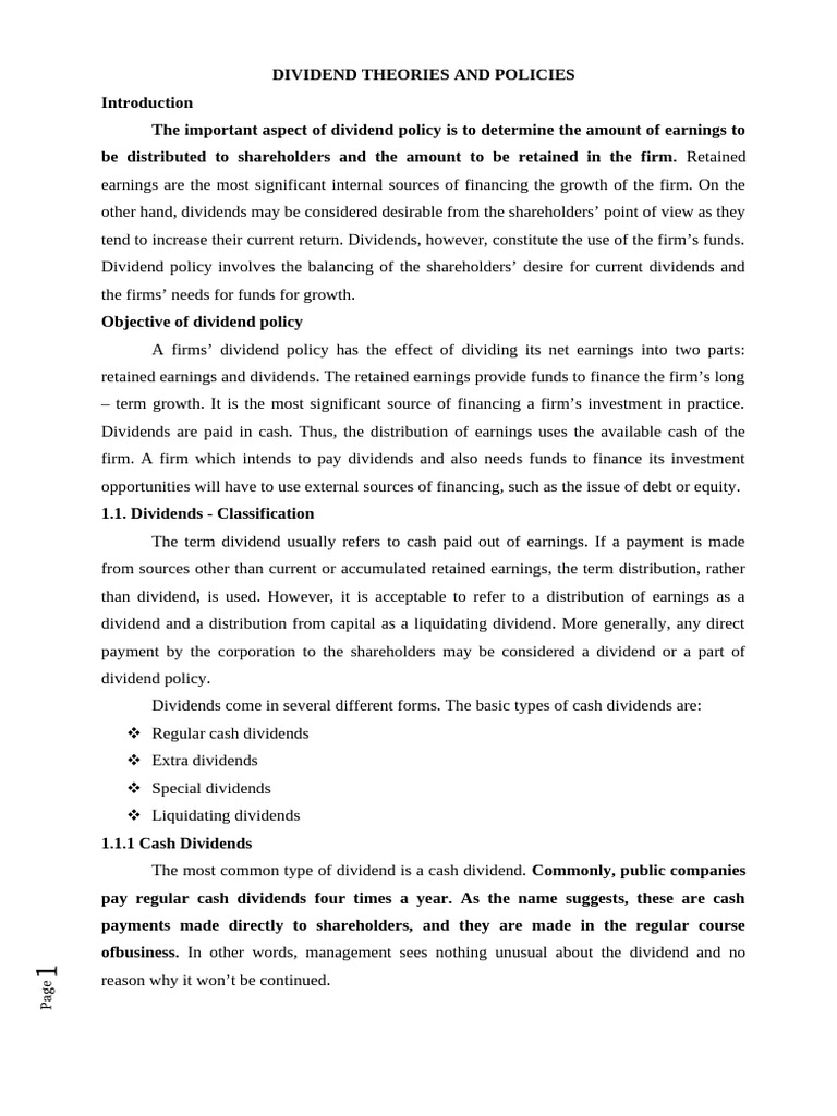 Dividend Theories And Policies Pdf