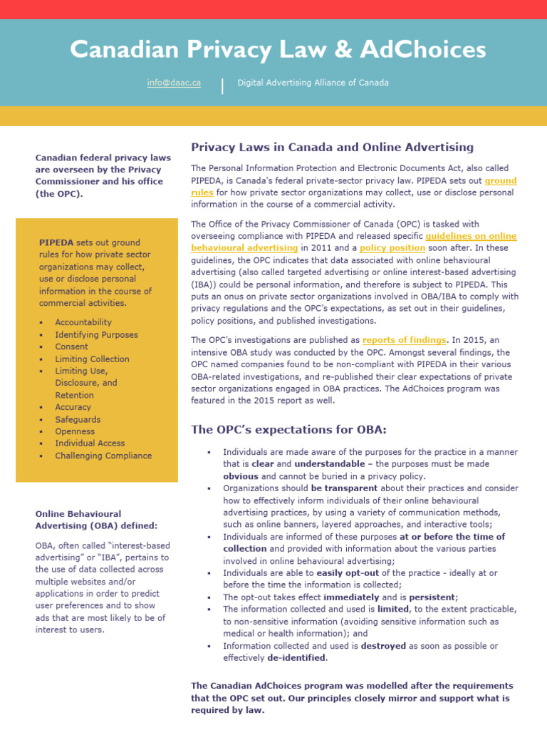 Canadian Privacy Law & Adchoices: Privacy Laws in Canada and Online ...