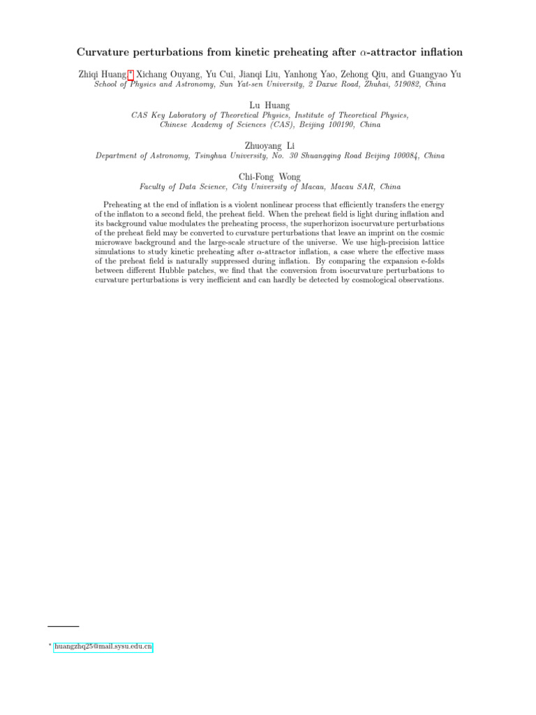 Kinetic Preheating and Curvature Perturbations | PDF | Inflation ...
