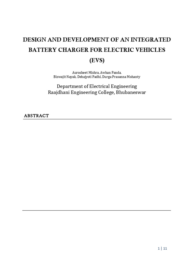 Design and Development of an Integrated Battery Charger for Electric ...