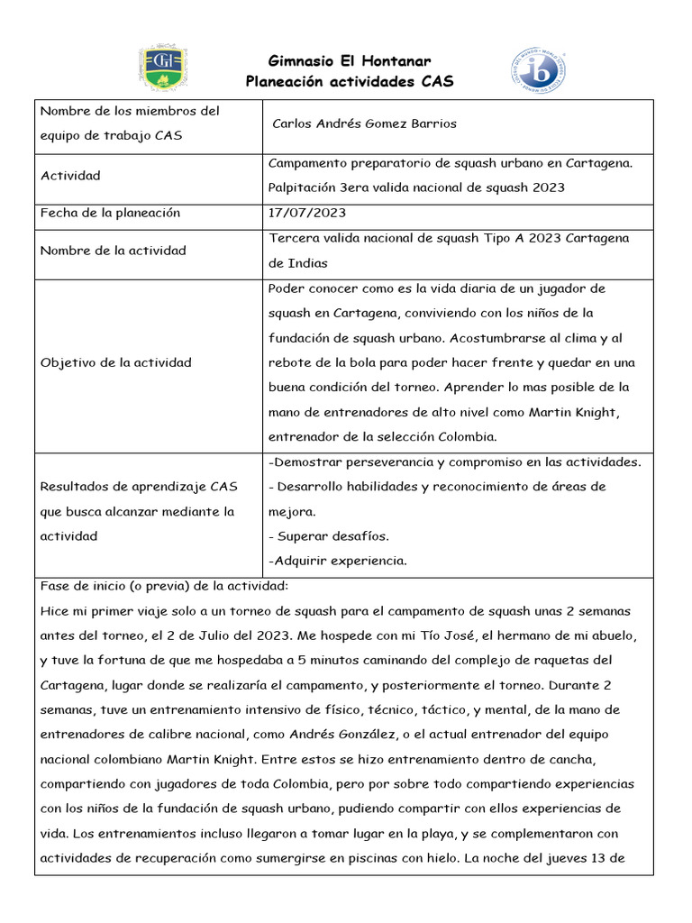 Planeación Actividades CAS 2023 Cartagena | PDF