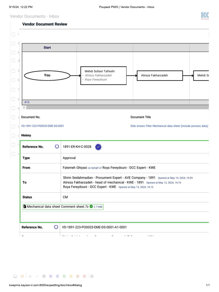 Poupack PMIS - Vendor Documents - Inbox | PDF