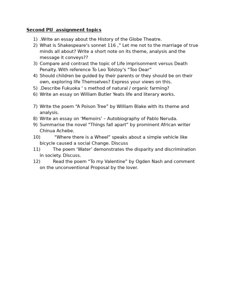Puc 2 Assignment Topics | PDF