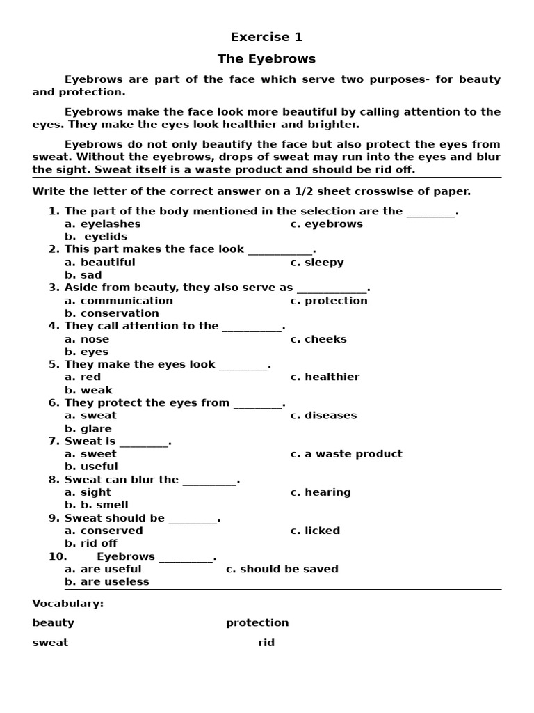 Exercise 1- The Eyebrows | PDF