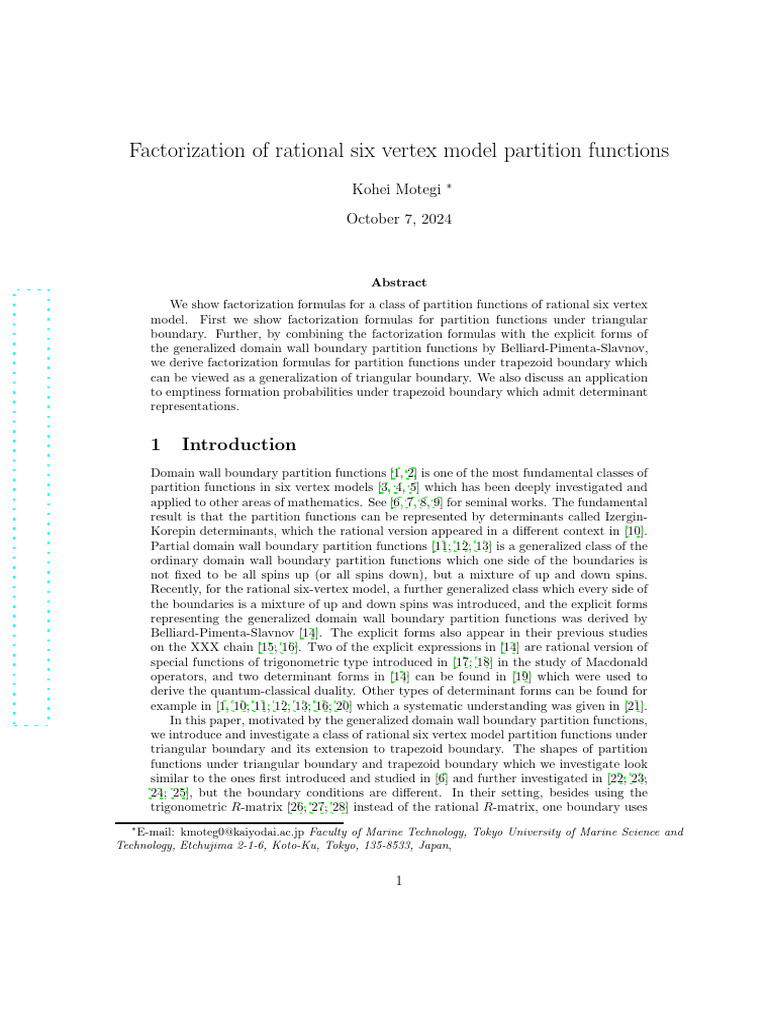 Factorization of Rational Six Vertex Model Partition Functions | PDF | Function (Mathematics ...