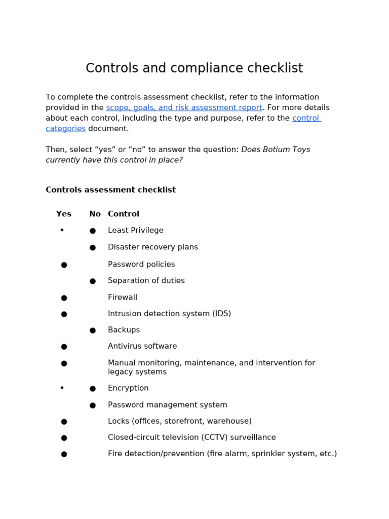 Controls and compliance checklist | PDF