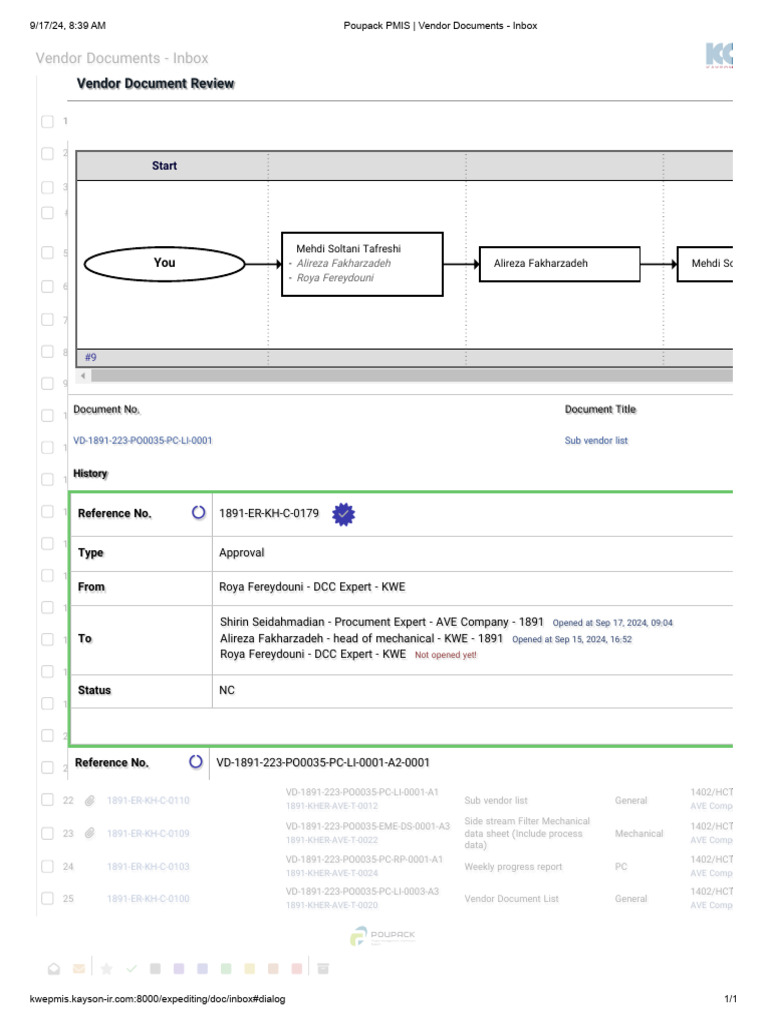 Poupack PMIS - Vendor Documents - Inbox | PDF