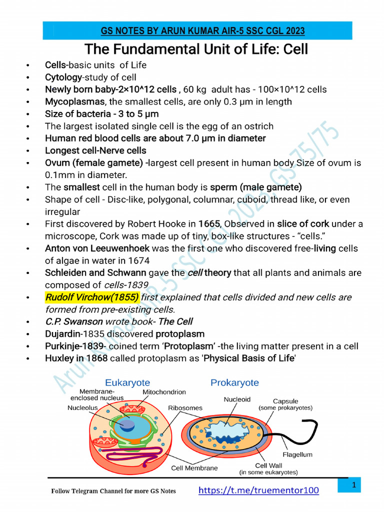 Cell Chapter Notes (Biology) by Arun Kumar AIR-5 | PDF