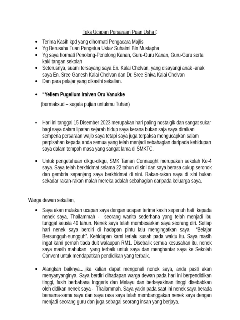 Teks Ucapan Perpisahan Puan Usha | PDF