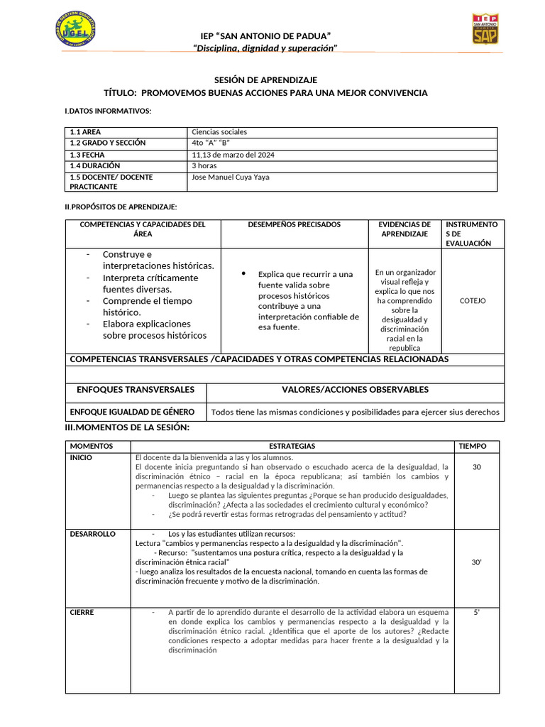 Sesión - de - Aprendizaje 4to CCSS | PDF