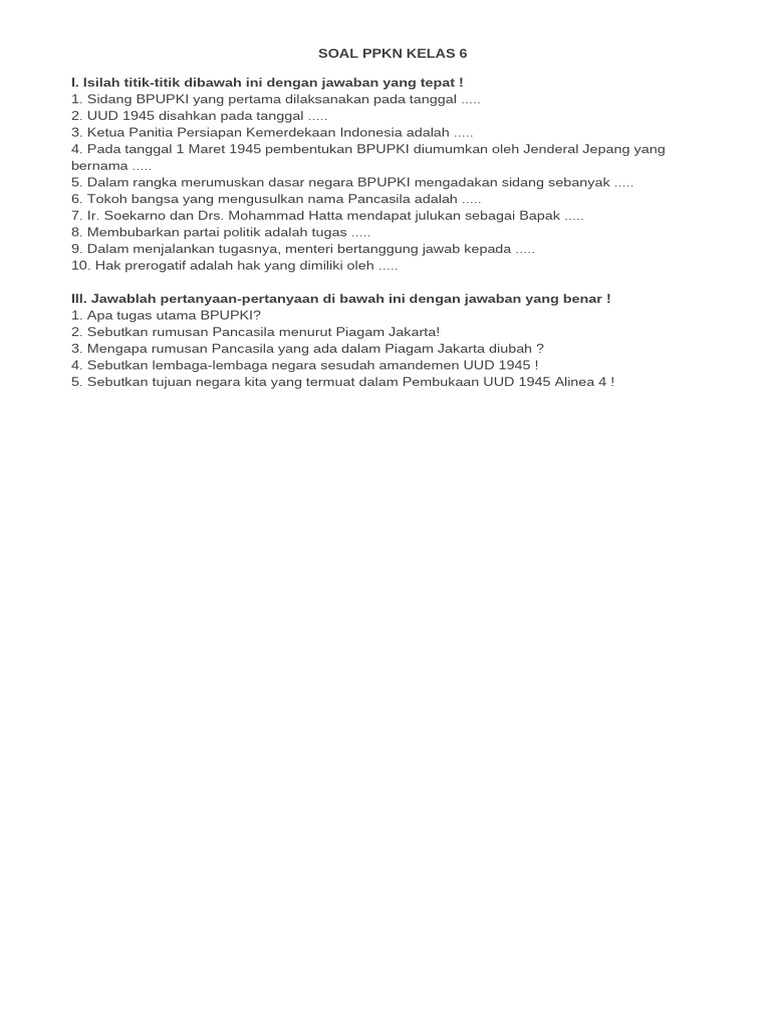 Soal Pas PPKN Kelas 6 | PDF