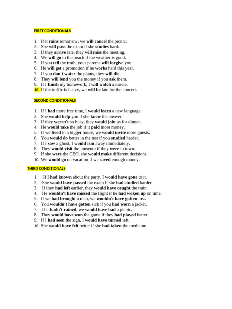 Key to Correction Fillmeup First Second Third Conditionals | PDF