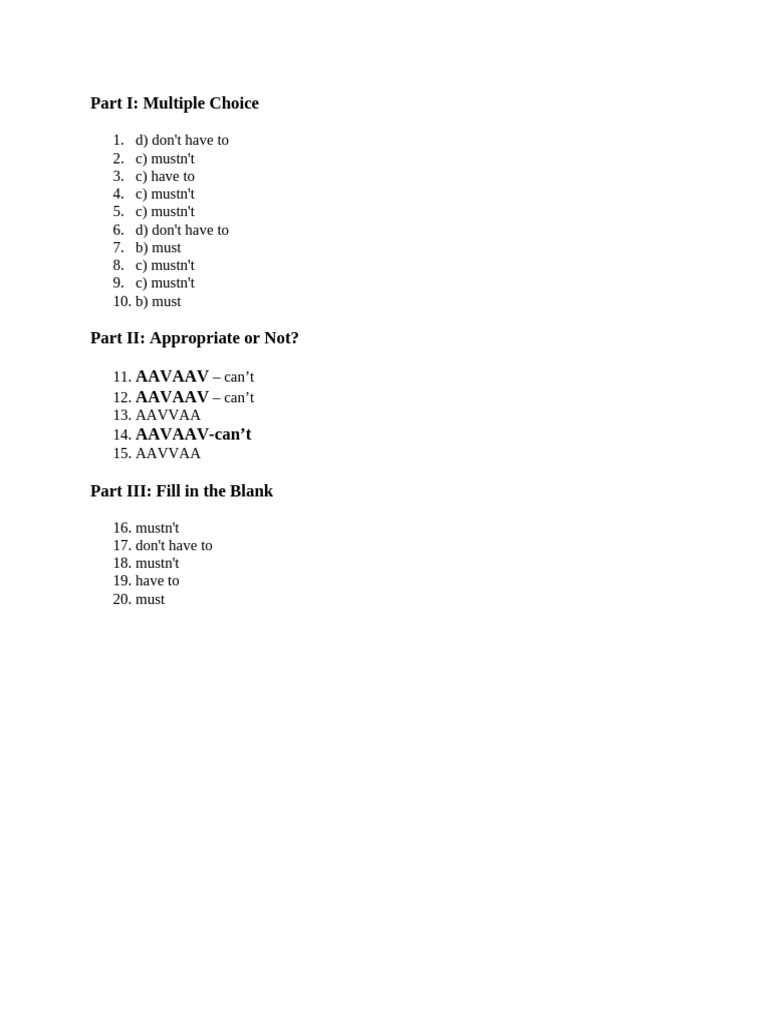 Key To Correction - Summative Modals | PDF | Teaching Methods & Materials