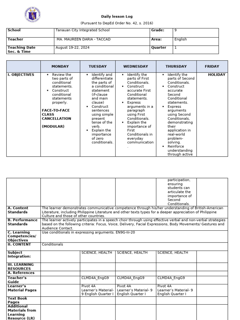 Daria-Taccad DLL Melc2 Week3-Part 2 Conditionals | PDF | Learning | Cognitive Science