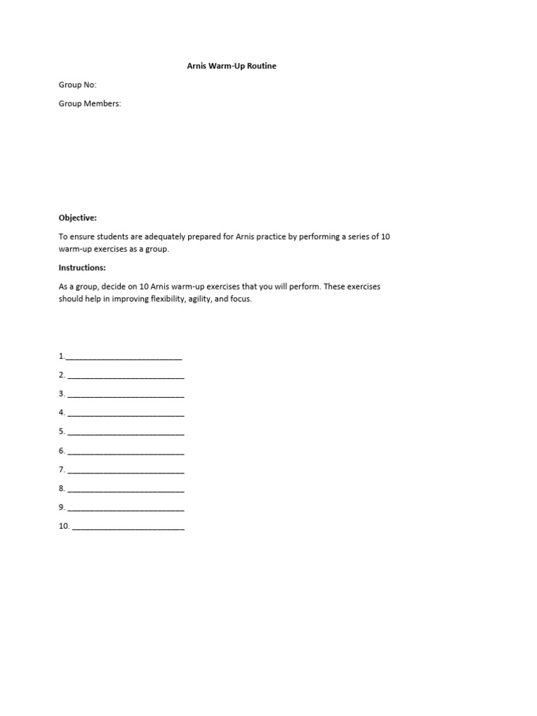 Arnis Warm Up Guidelines | PDF