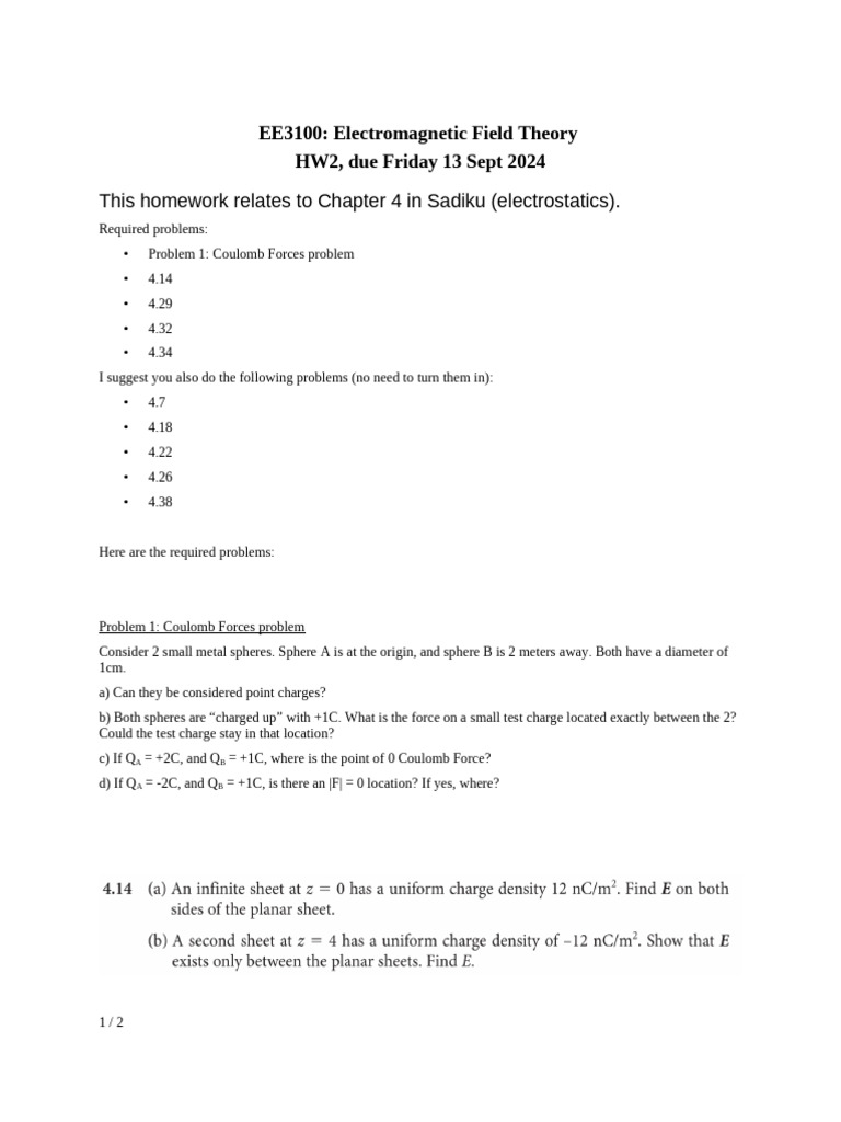 EE3100 Electromagnetic Homework 2 | PDF