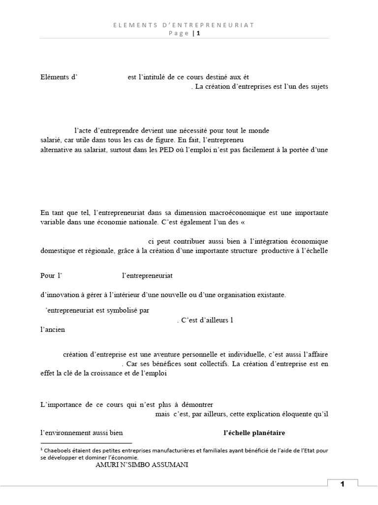 Cours D'elements D'entrepreneuriat 2023-2024 | PDF
