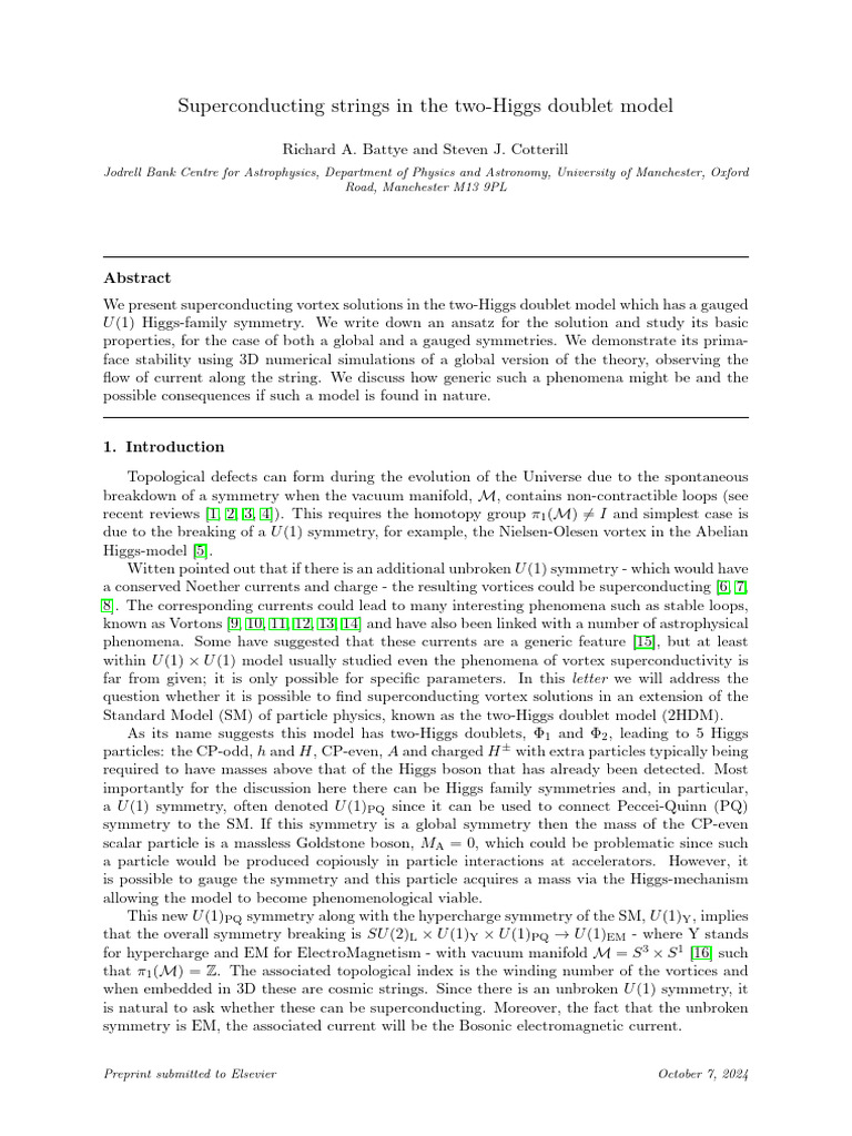 Superconducting Strings in The Two-Higgs Doublet Model | PDF | Physics | Theoretical Physics