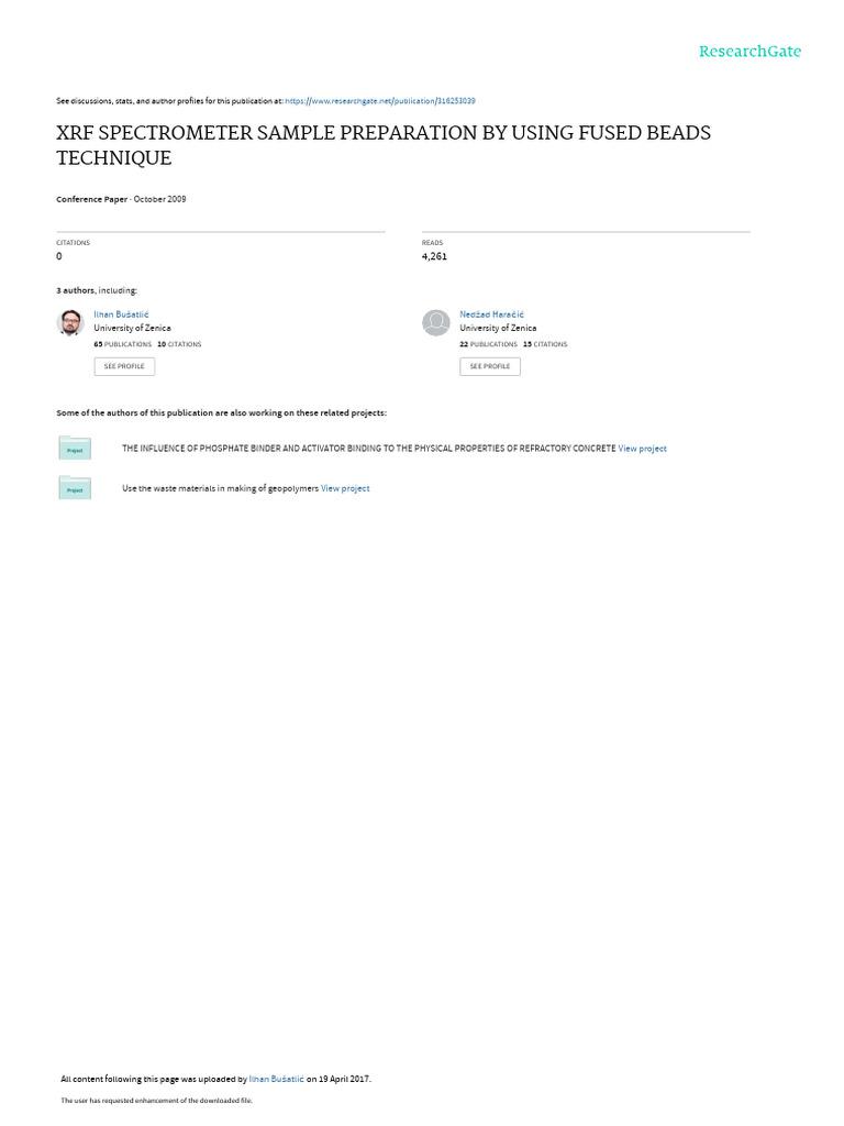 XRF Spectrometer Sample Preparation by Using Fused Beads Technique | PDF