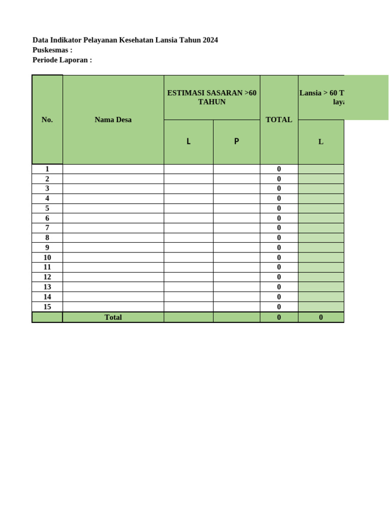 Format Laporan Puskesmas Lansia Kosong | PDF
