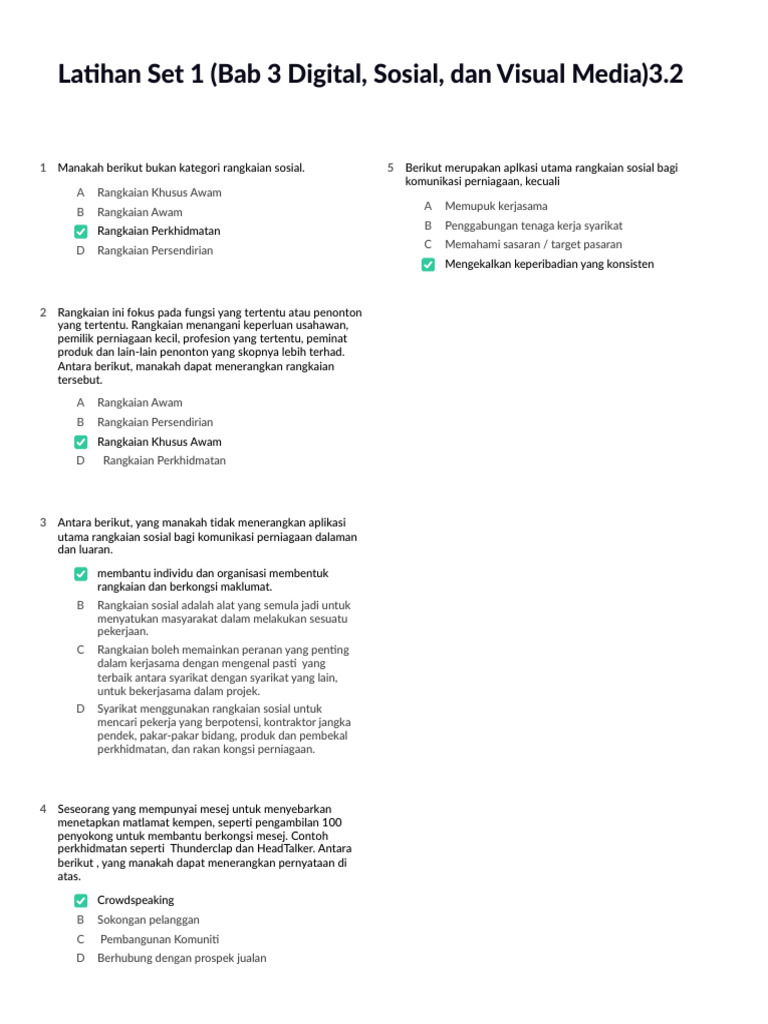 Latihan Set 1 (Bab 3 Digital, Sosial, Dan Visual Media) 3.2 - Plickers | PDF