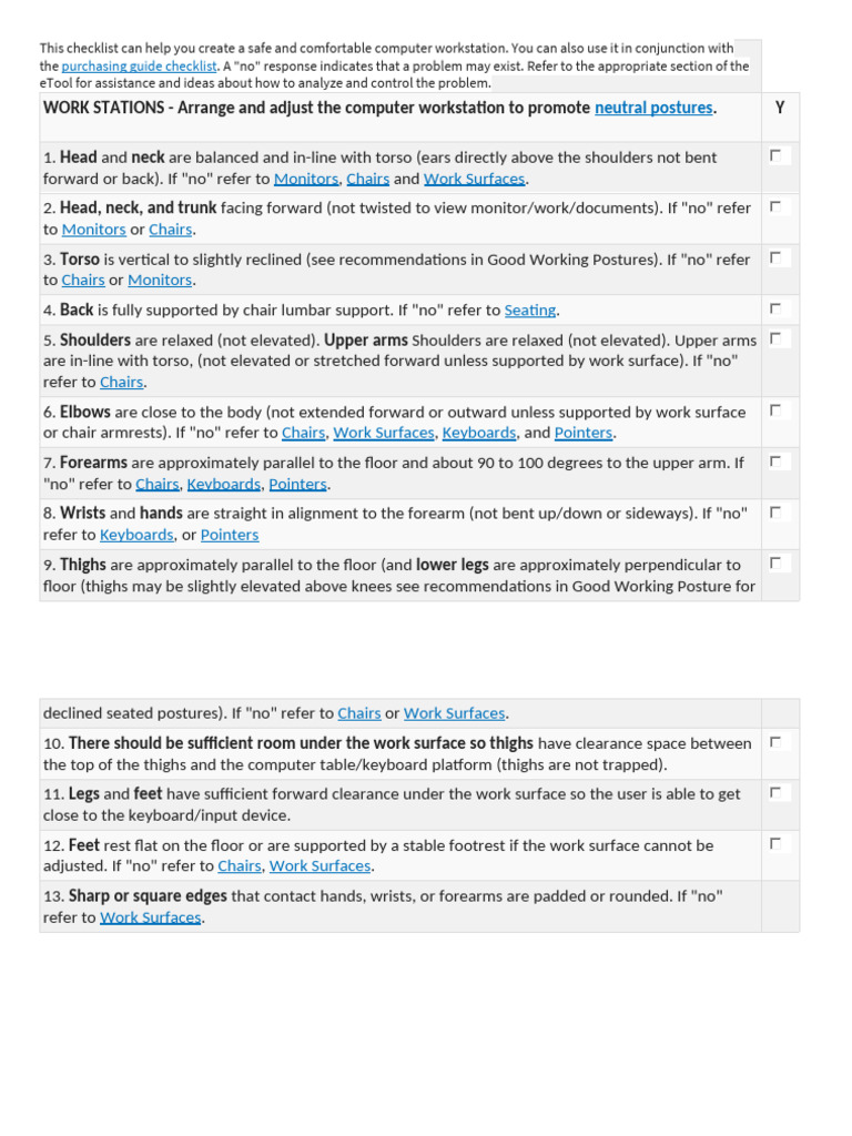 Ergonomic Computer Work Station Checklist | PDF
