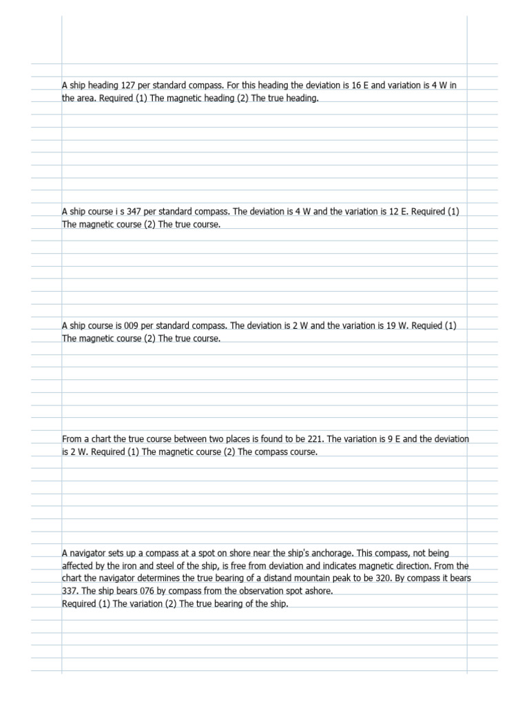 Magnetic Compass Deviation Worksheet | PDF
