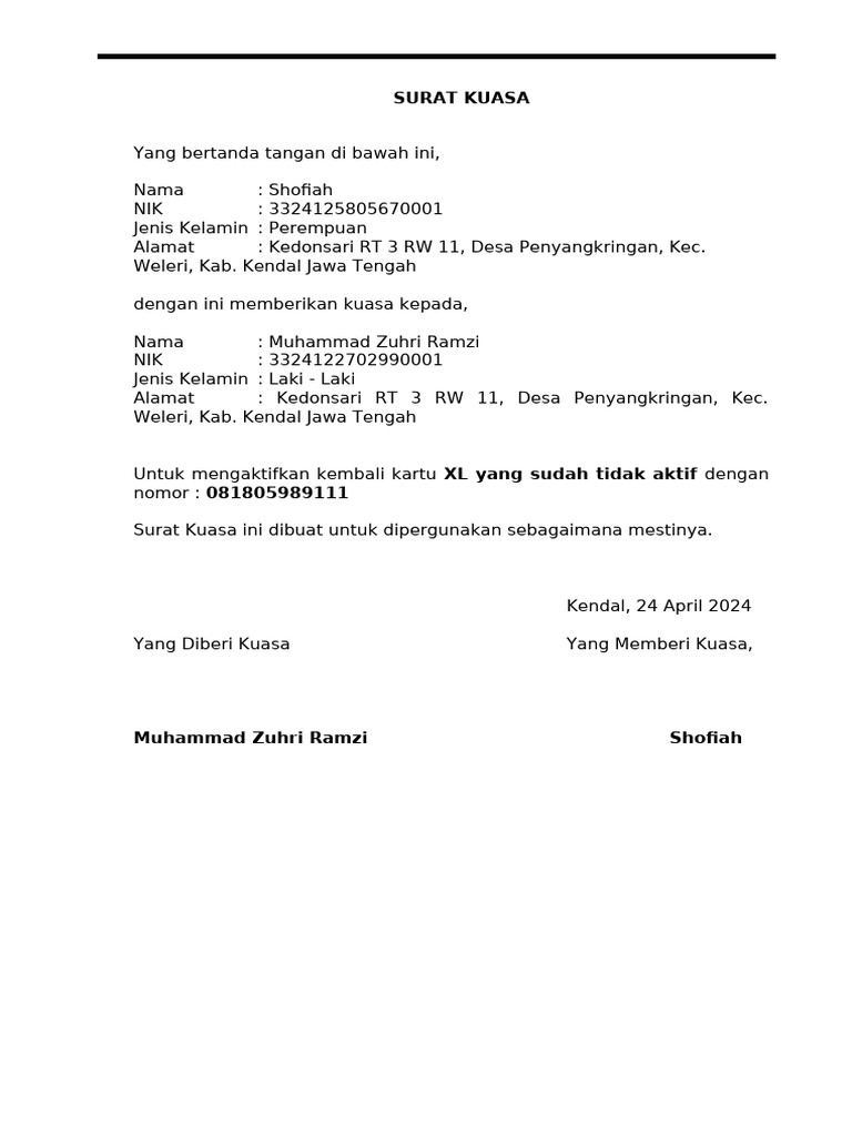 Format Surat Kuasa Biasa | PDF