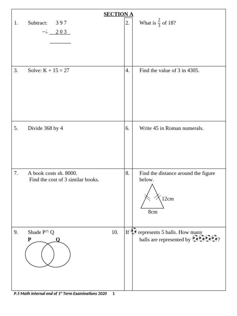 p.5 Math Int End Exam Teacher - Ac | PDF | Mathematics | Arithmetic