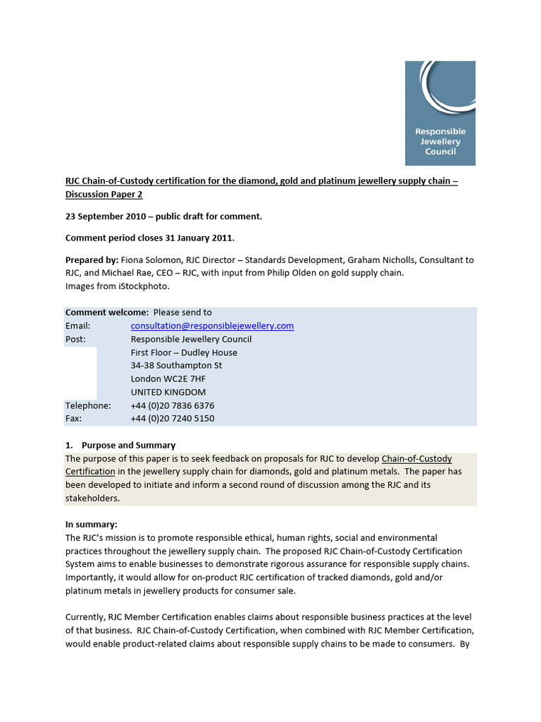 RJC Chain of Custody Discn Paper2 230910 | PDF | Audit | Precious Metals