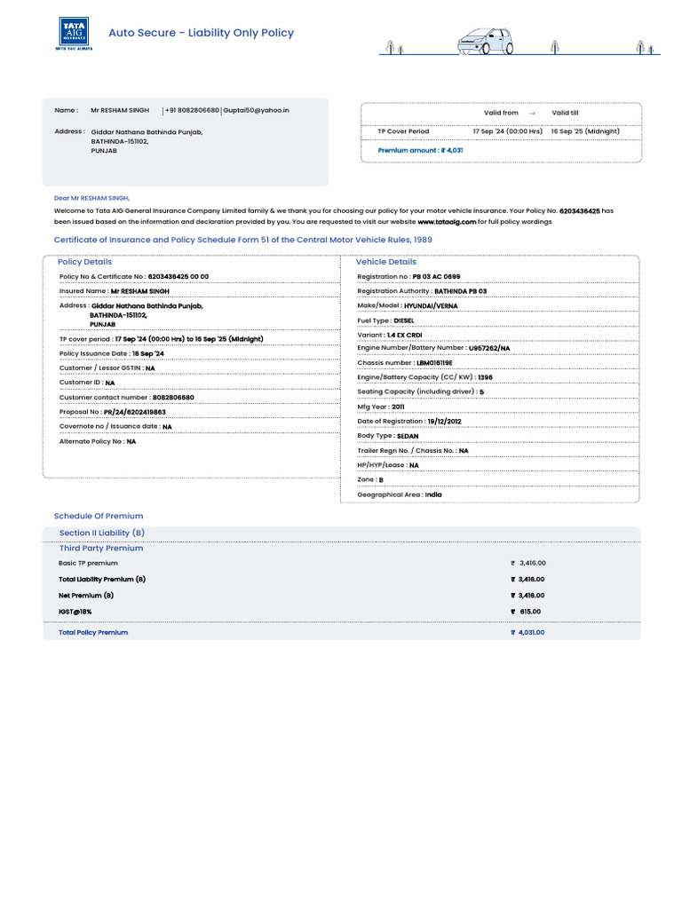 Auto Secure - Liability Only Policy | PDF