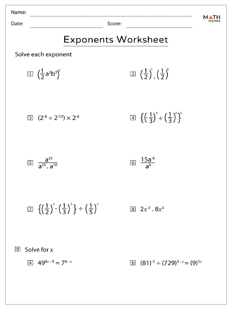 G8 - Exponents-Worksheets | PDF