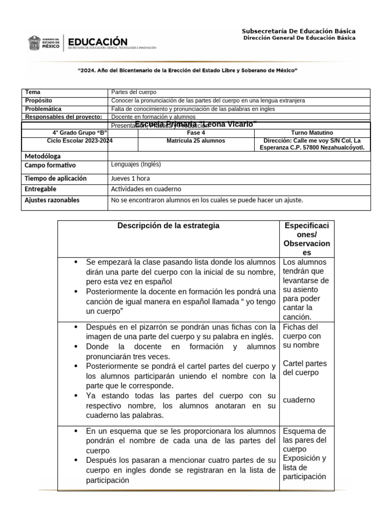 Planeacion 4° Ingles | PDF