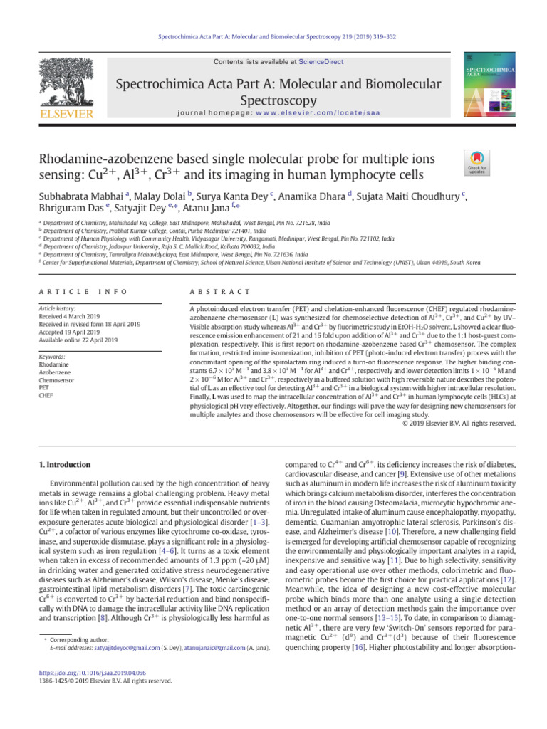 Rhodamine-Azobenzene Based Single Molecular Probe For Multiple Ions ...