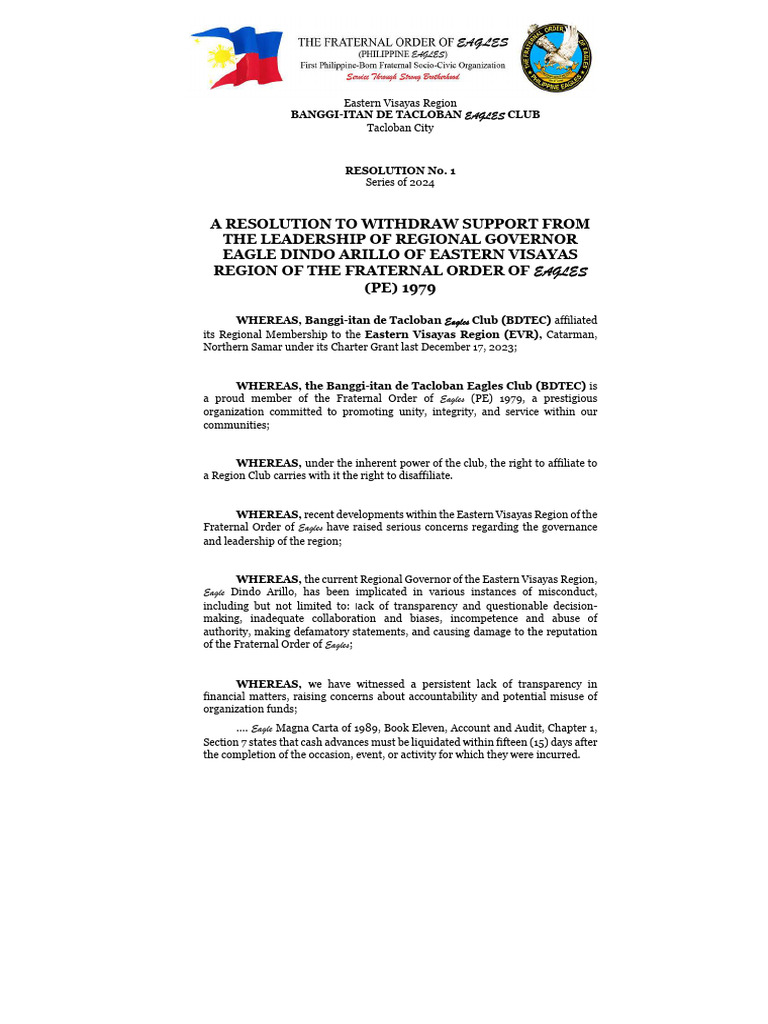 Resolution For Withdrawal of Support To RG - BDTEC | PDF